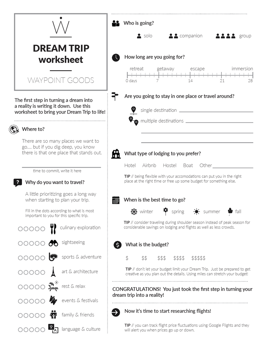 Download the FREE Dream Trip Worksheet – Waypoint Goods